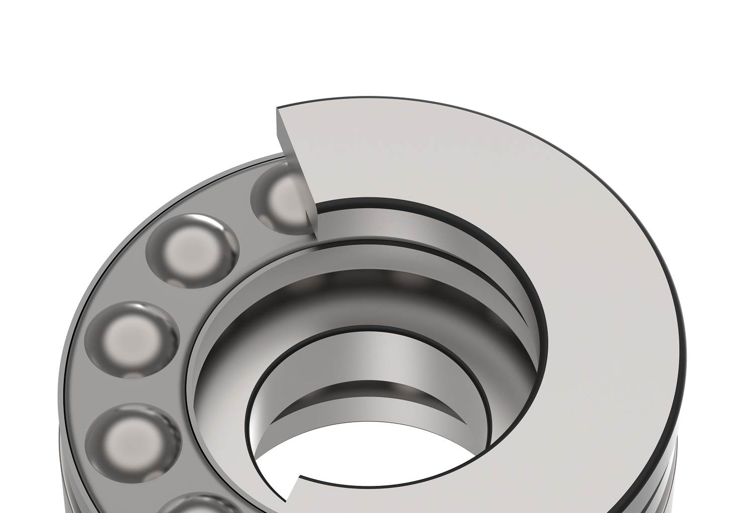 Double direction thrust ball bearings with a sphered housing washers